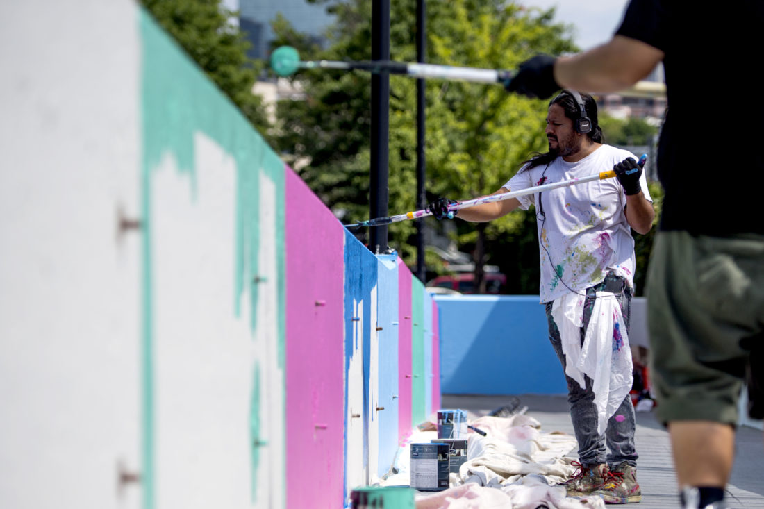 An artist ramps up his striking mural at Northeastern’s Boston campus ...